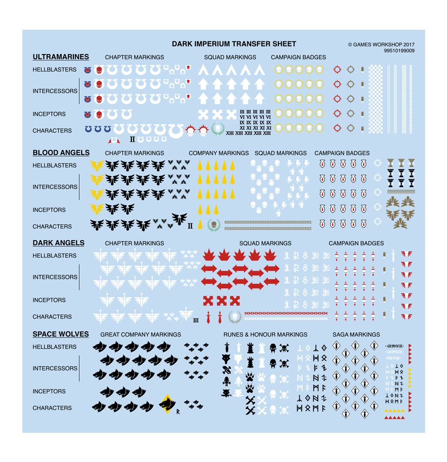 40K Space Wolves Transfer 3 Sheets Decals Primaris Space Marines Dark ...